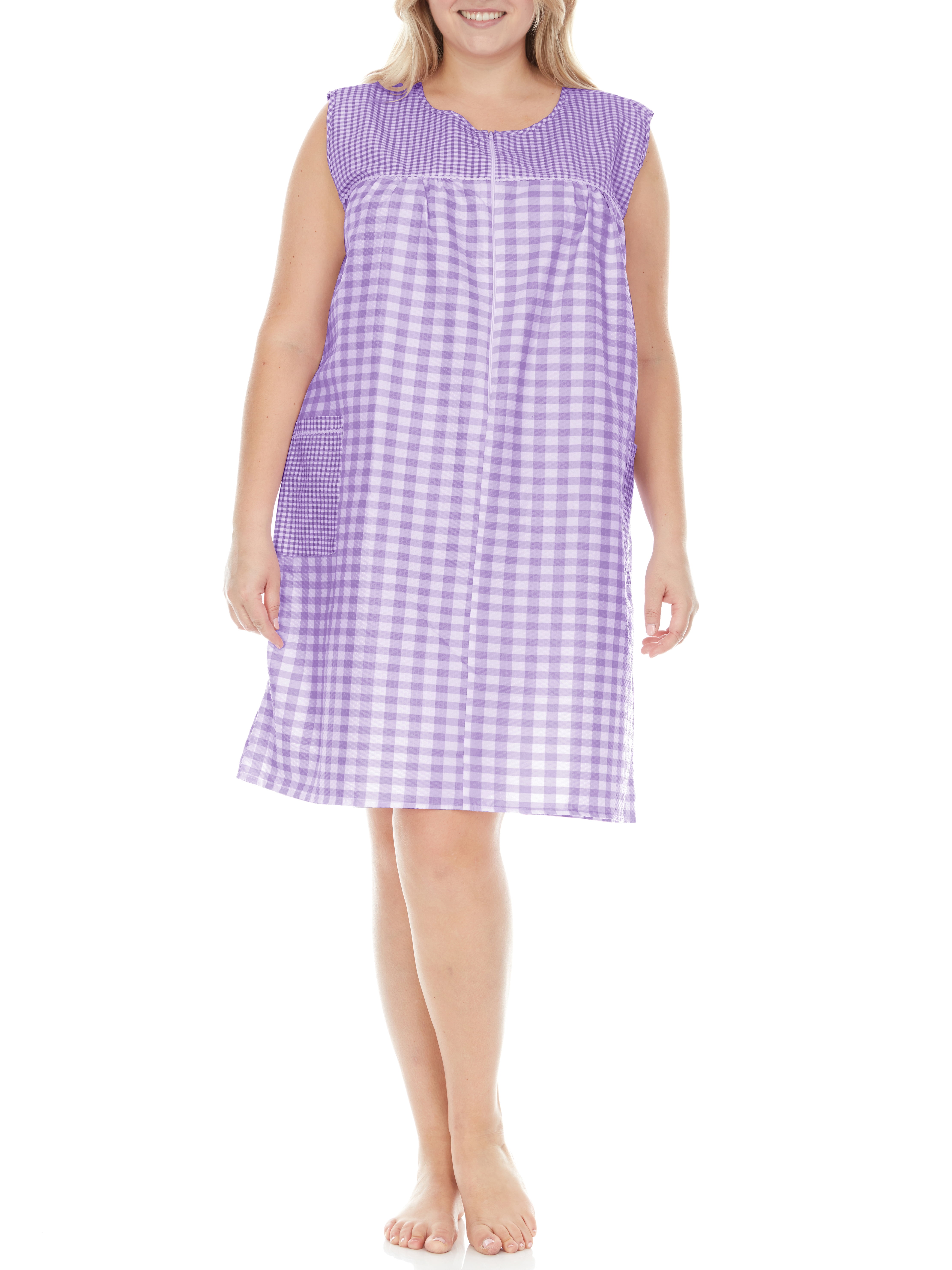 EZI House Dresses for Women with Pockets Moo Moos Gingham House Coat ...