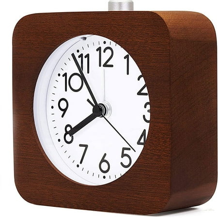Wooden Analog Alarm Clock Battery Operated Non-Ticking with Snooze ...