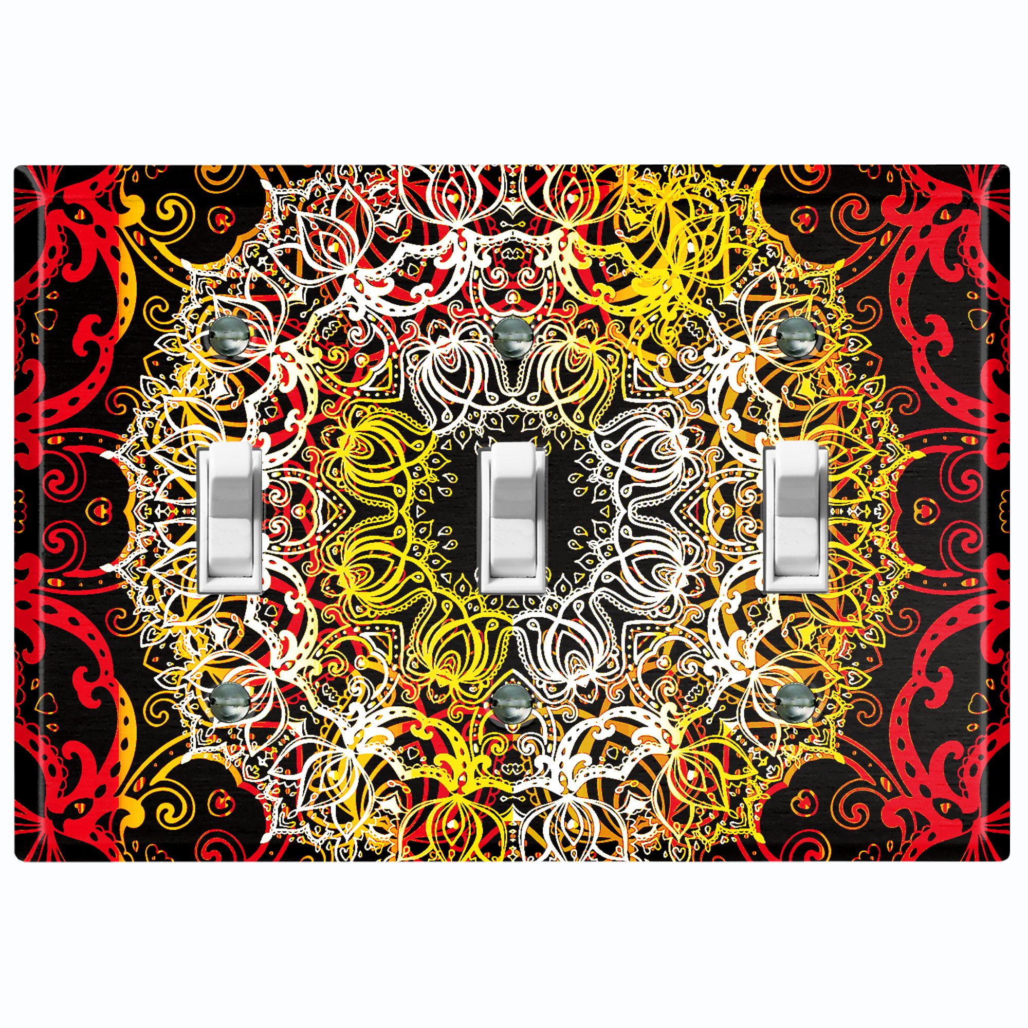 Metal Light Switch Plate Cover Colorful Black Mandala Circle ...