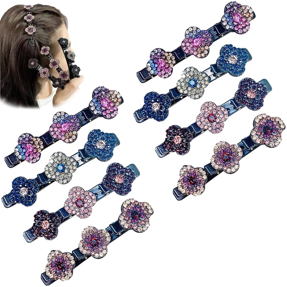 8PCS Satin Fabric Hair Bands-Sparkling Crystal Stone Braided Hair Clips ...