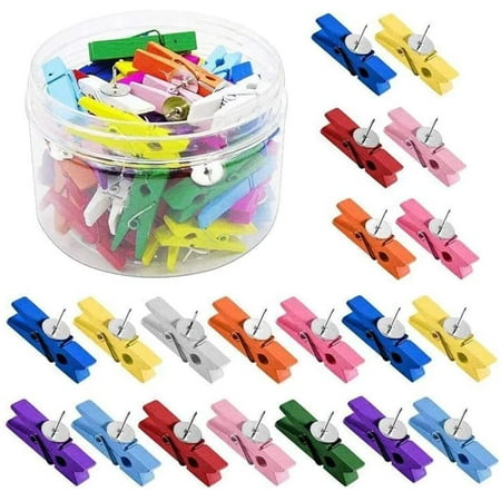 Push Pins with Wooden Clips 50Pcs Thumbtacks Push Pin Clips for Cork ...