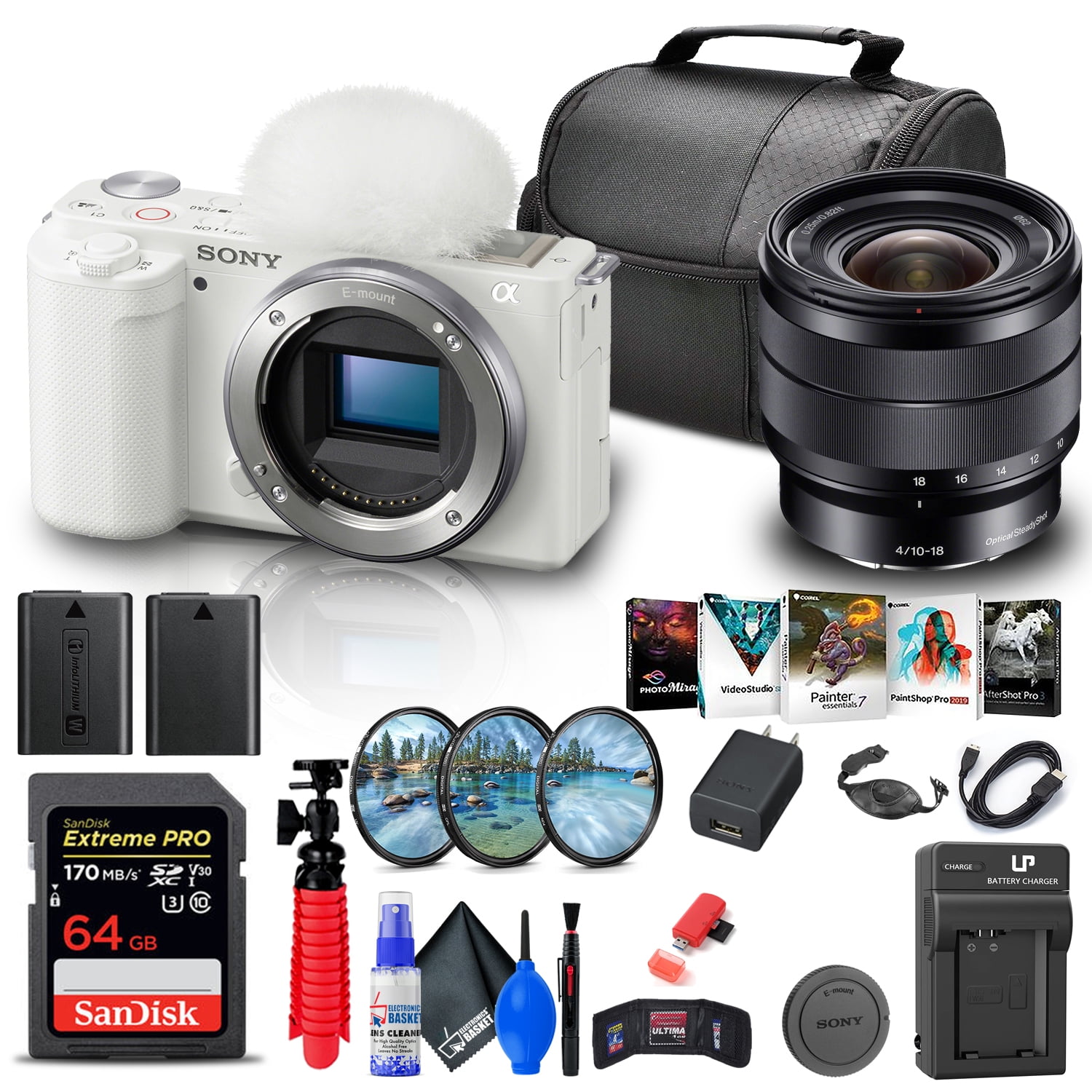 Sony ZV-E10 Mirrorless Camera + Sony E 10-18mm Lens + 64GB Memory Card ...