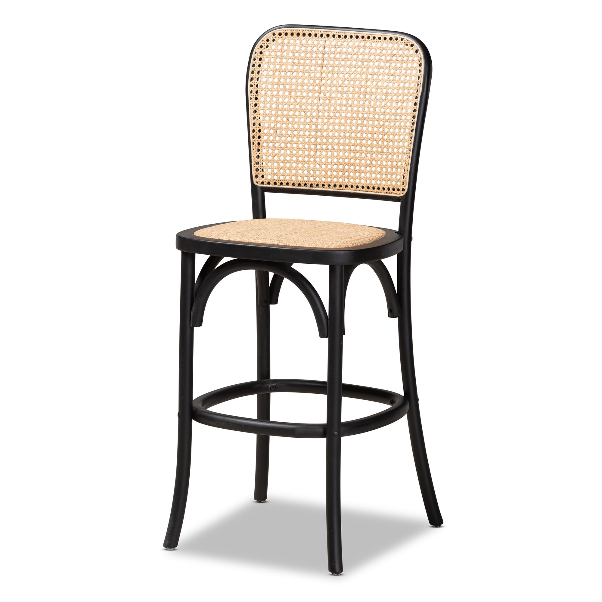 Baxton Studio Vance Mid-Century Modern Brown Woven Rattan and Black ...