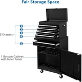 TUFFIOM 5-Drawer Rolling Tool Chest & Storage Cabinet, Adjustable Shelf ...