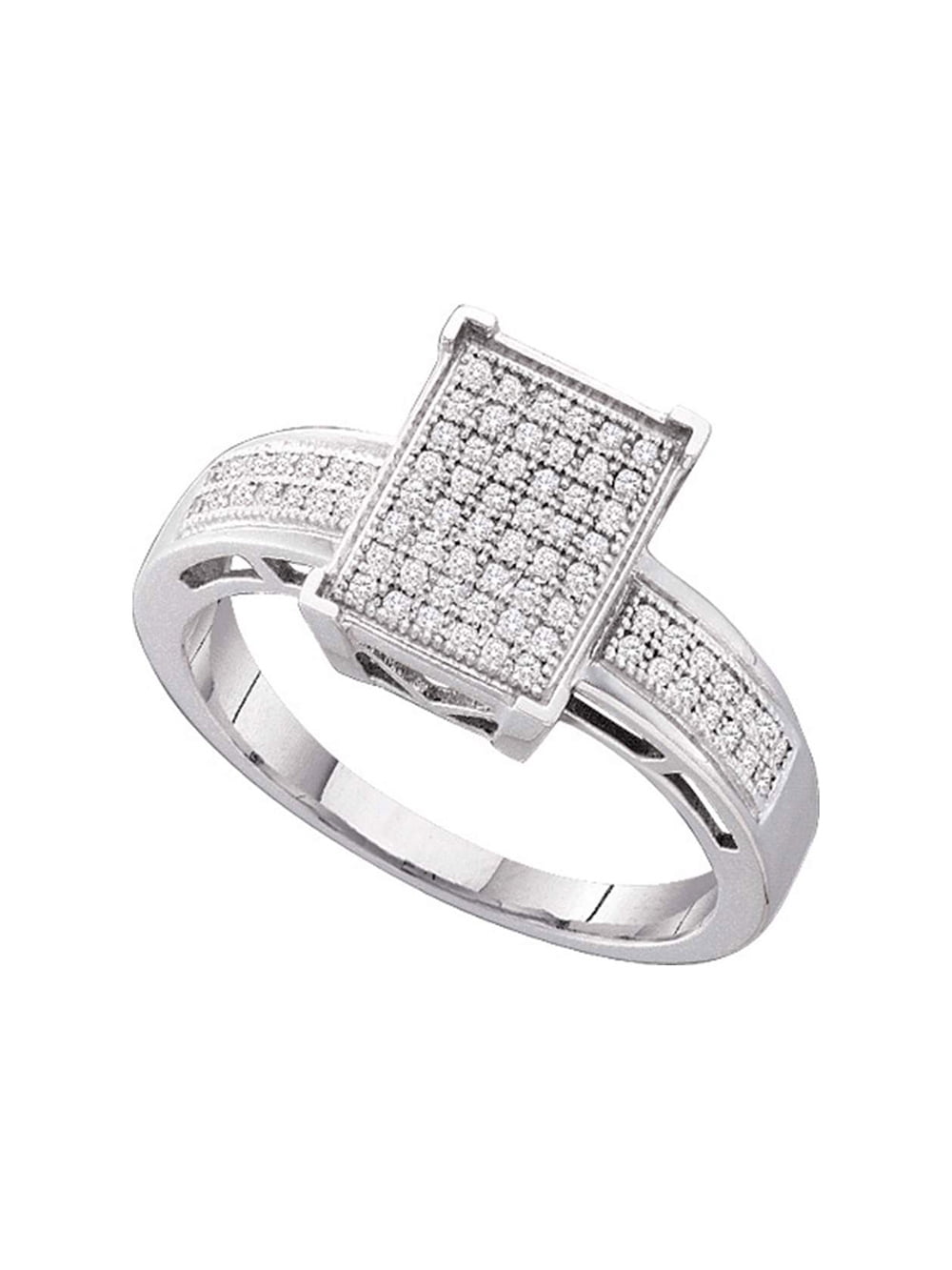 10kt White Gold Round Diamond Rectangle Cluster Bridal Wedding ...