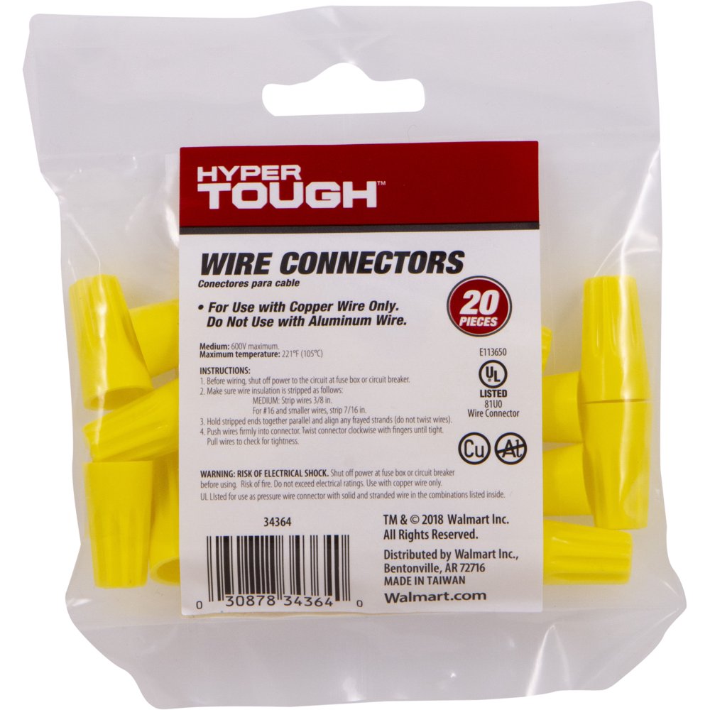 Hyper Tough Medium Wire Connectors 20 pack, Yellow, 34364 - Walmart.com ...