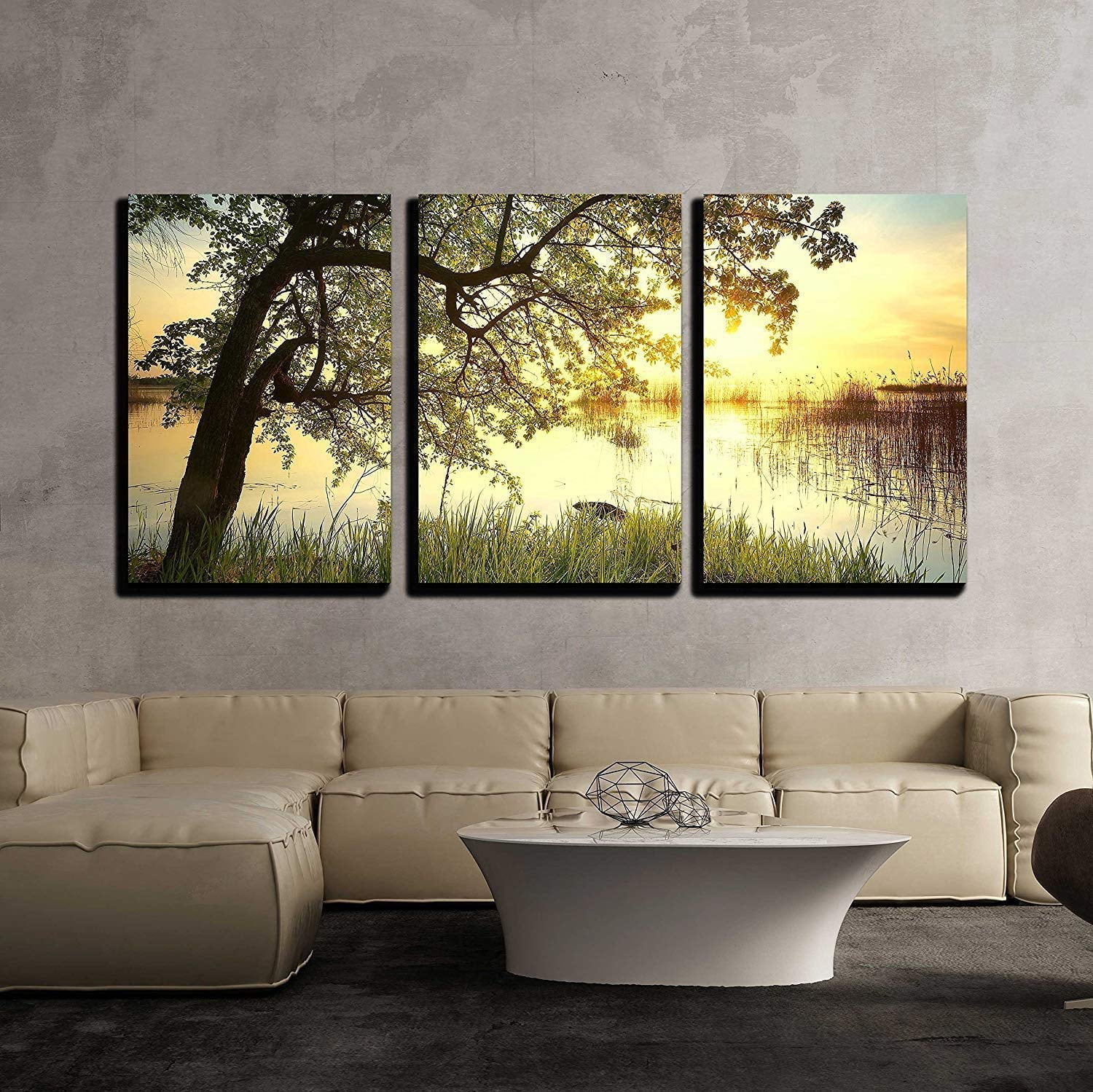 Beautiful Lakeside Sunset Boat Modern Design Home Decor Canvas Print Beautiful Lakeside Sunset Boat Modern Design Home Decor Canvas Print