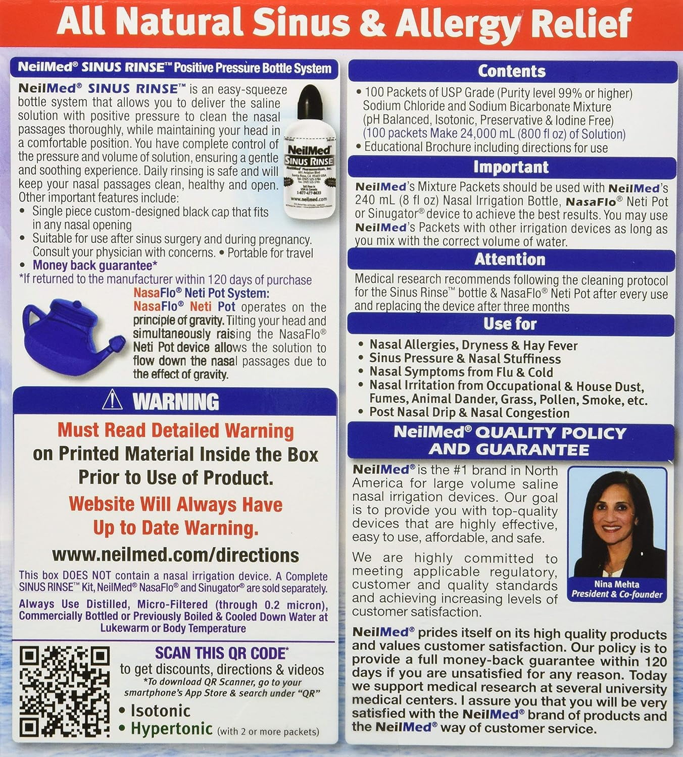 NeilMed Sinus Rinse 100 Salt Premixed Packets for Allergies & Sinus ...