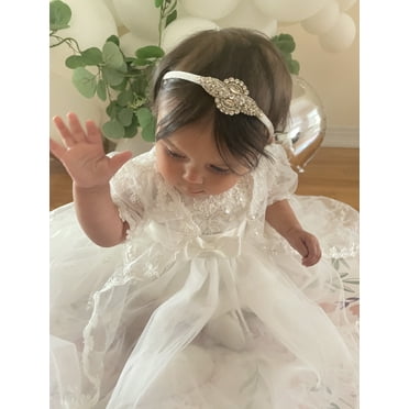 Baby Girl Sleeveless Baptism Dress Christening Gown with Bonnet and ...