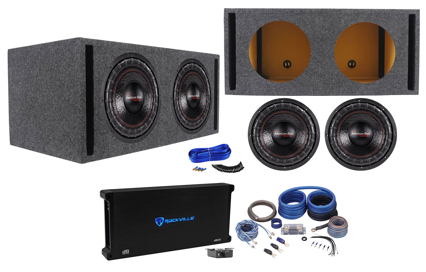 (2) American Bass XFL-1222 2000w 12" Subwoofers+Vented Sub Box ...