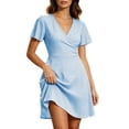 Asgosdo Women Summer Dresses Short Sleeve V Neck Waisted Grid Casual ...
