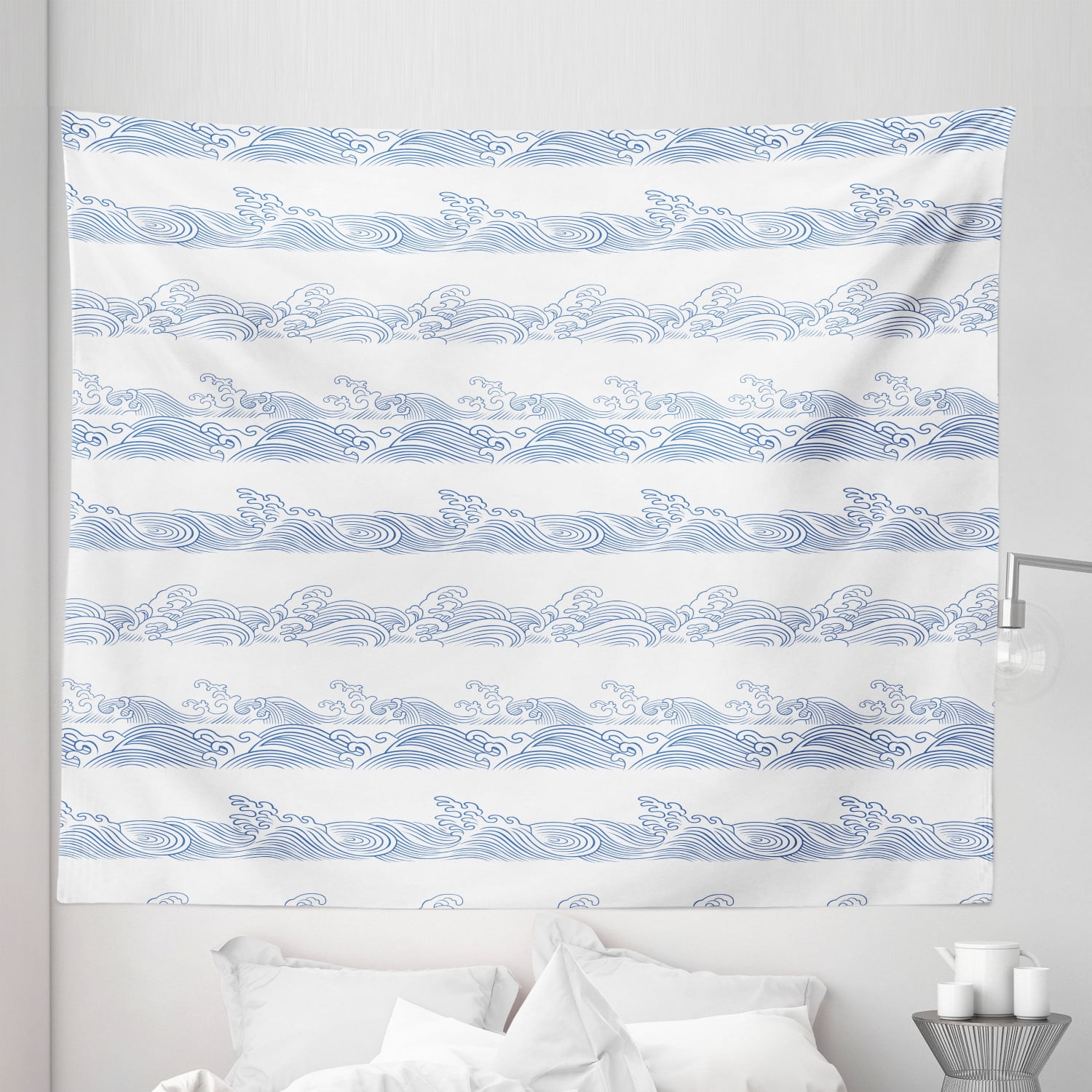 Wave Tapestry, Rhythmic Nautical Theme Simplistic Abstract Sea Wind ...