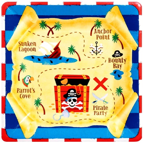 Pirate Party 'Pirates Treasure' Large Square Paper Plates (8ct ...