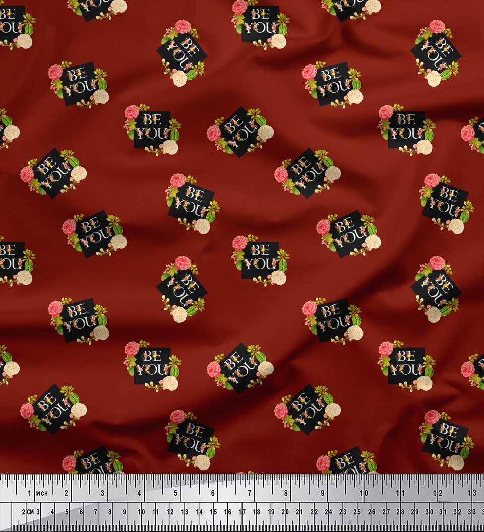Soimoi Red Cotton Duck Fabric Floral & Be You Text Print Fabric by Yard ...