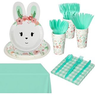 Easter Plates and Napkins Service for 8 Plus Happy Easter Cottage Plaid ...