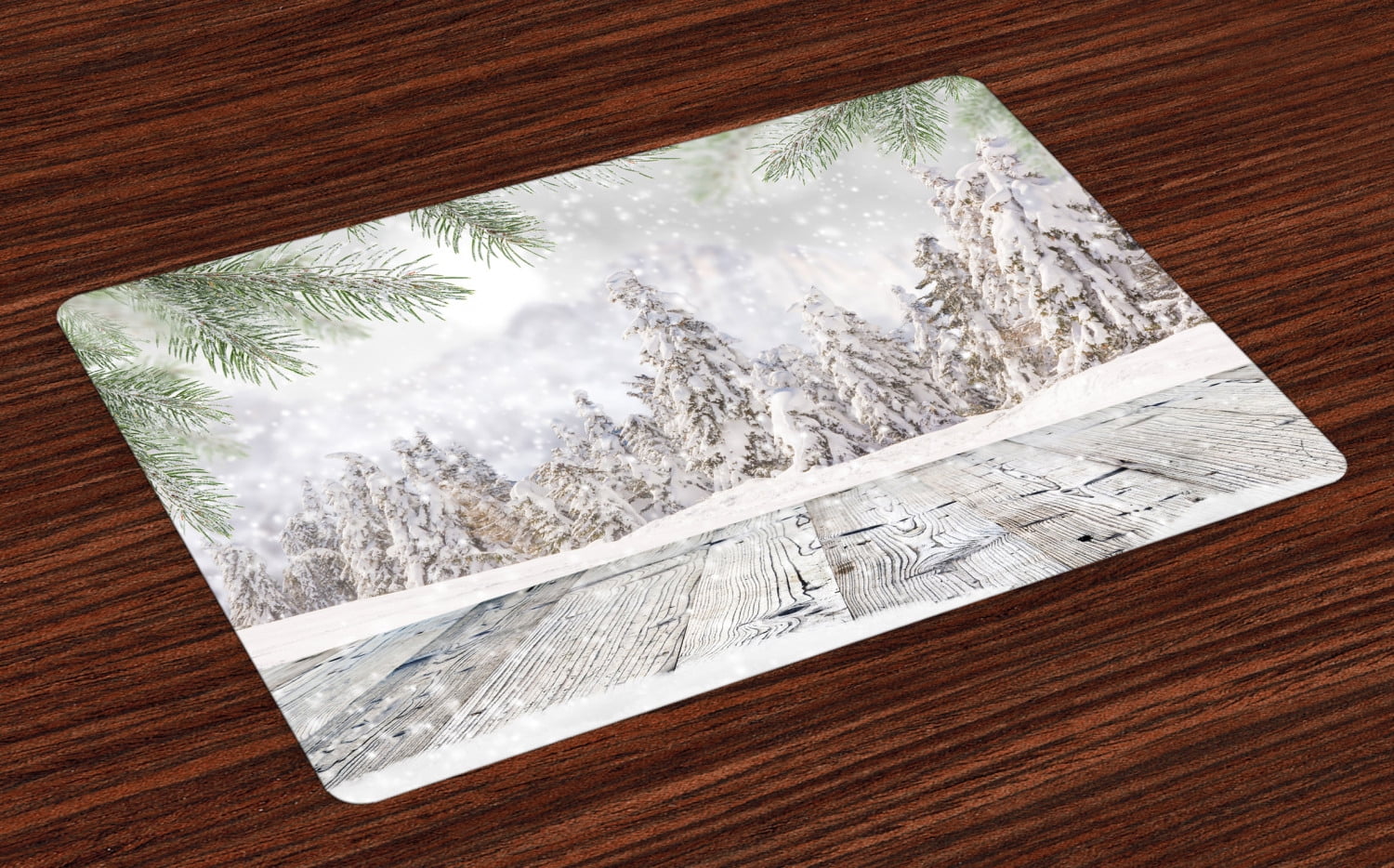 Ambesonne Winter Place Mats Set of 4, Wooden Surface Image, Standard ...