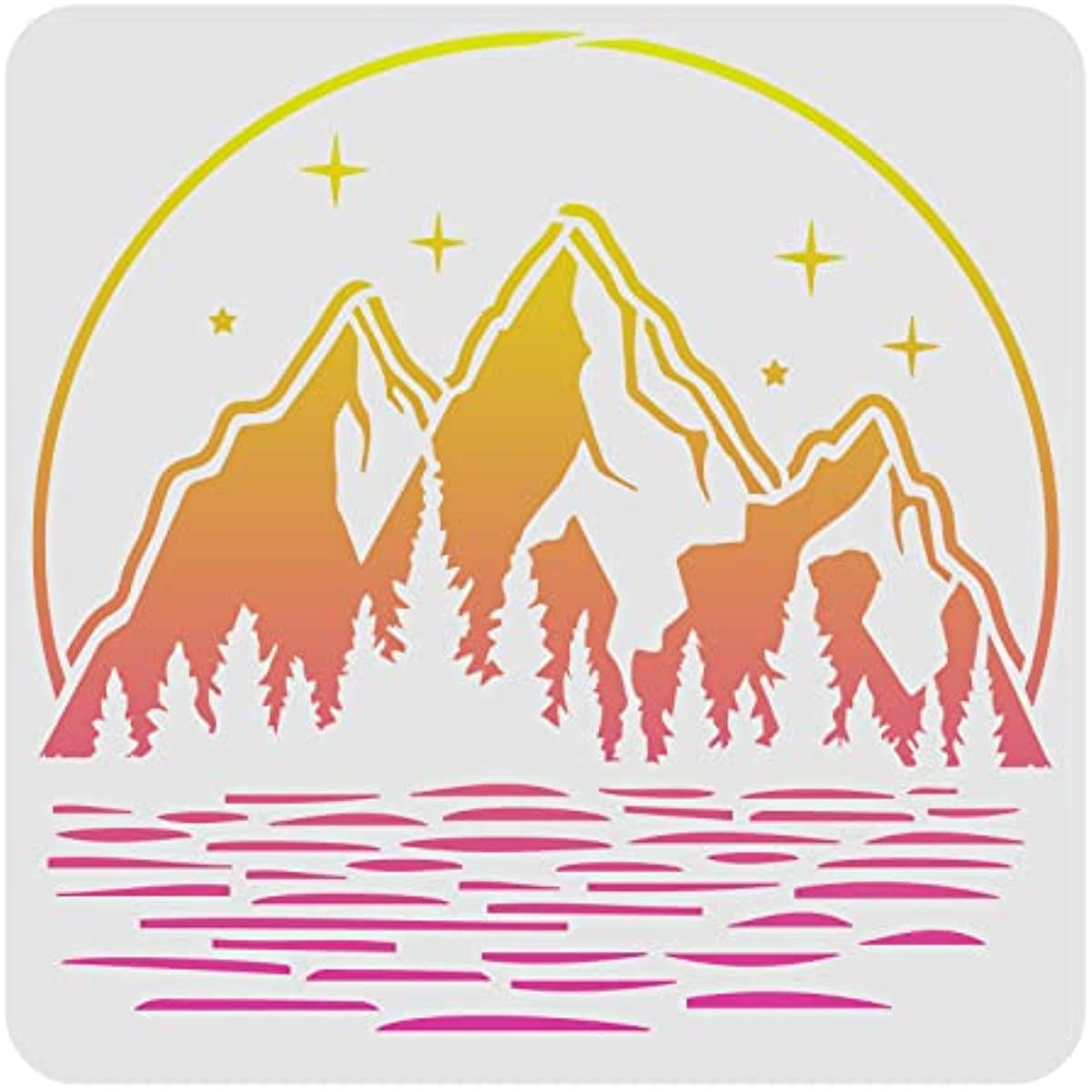 Mountains View Stencils 11.8x11.8inch Plastic River Pine Tree Drawing ...