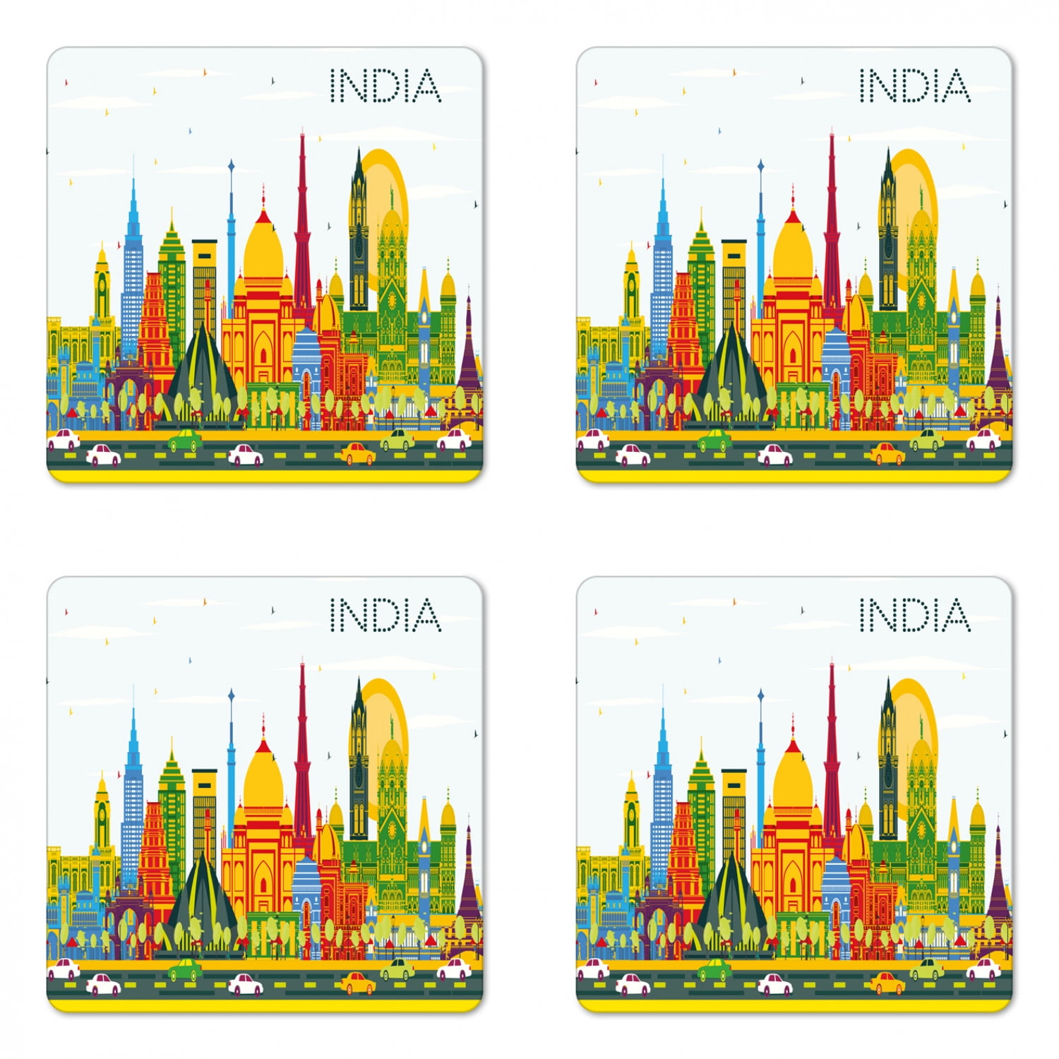 Travel Coaster Set of 4, Tourism Concept Colors Historic Architecture ...