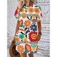 Womens Multicolor Floral Print Round Neck Casual Summer Short Sleeve ...