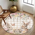 Easter Rabbits Washable Round Area Rug 7 ft, Pink Flower Hydrangea ...
