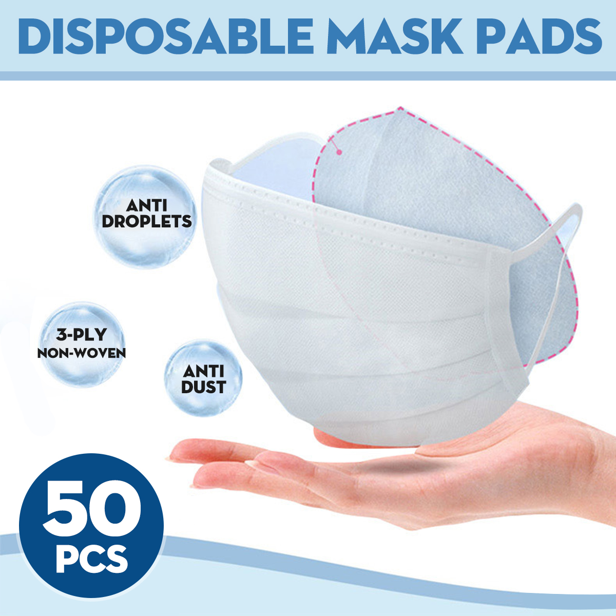 50/100Pcs Disposable Medical Filter Pad 3-Layer Face Mouth Mask Pads ...