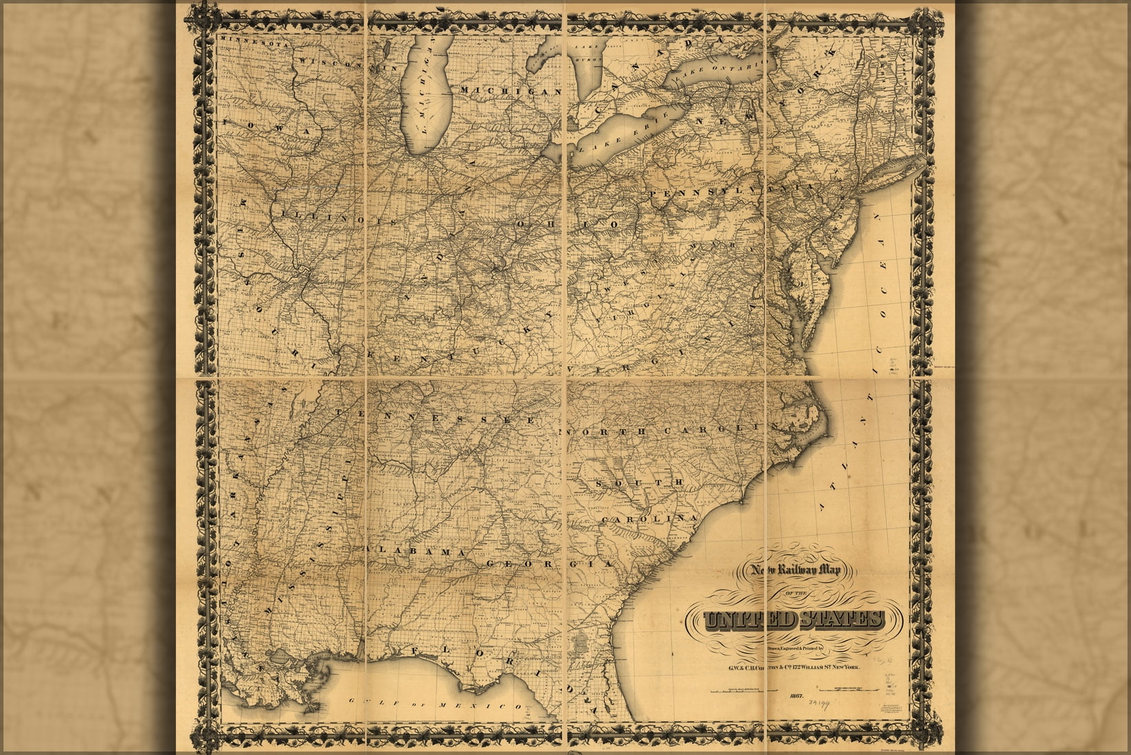 24"x36" Gallery Poster, railroad map of the United States 1867 ...