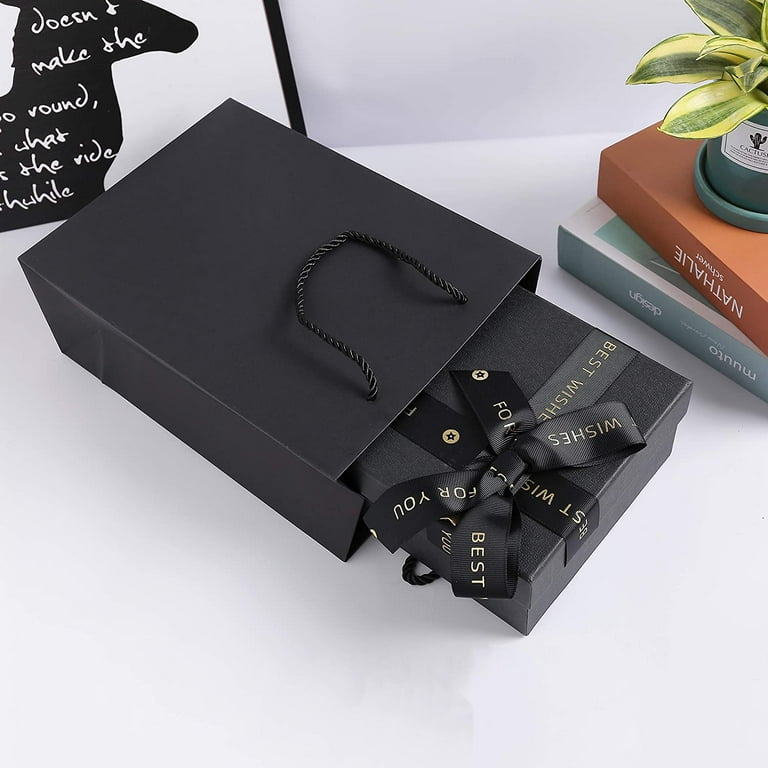 10 Pcs Luxury Black Bags with Tissue Paper Gift Bags for Men Groomsmen Gift Bags 8x4x11 Kraft Paper Bags with Handles Bulk Black Paper Bags Black