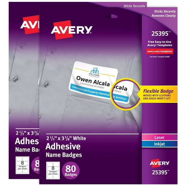 Avery Adhesive Name Badges, 2-1/3" x 3-3/8" (2 Pack of 25395) - Walmart ...
