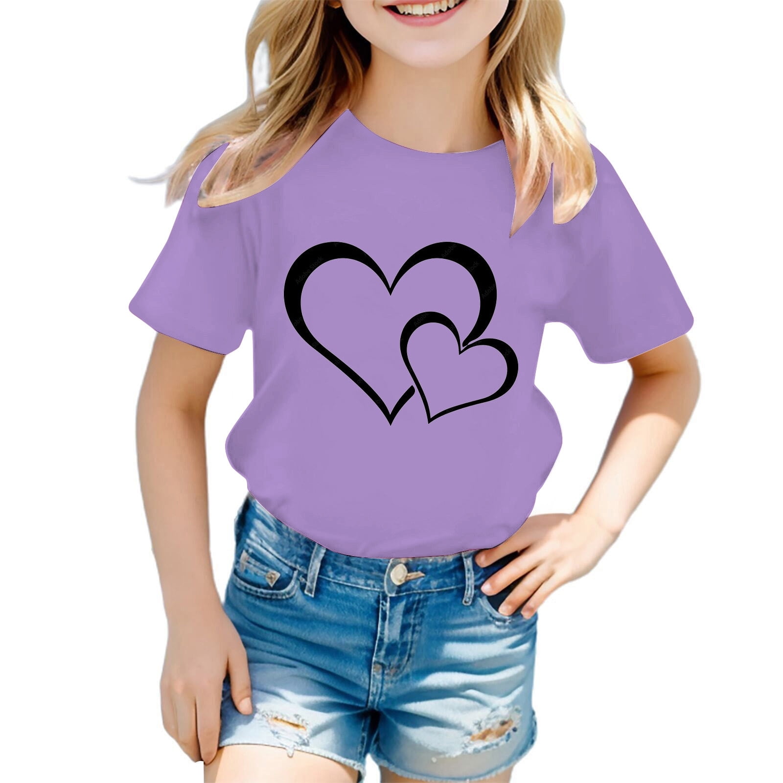 Click here for Rongler Kid Girls Cute Graphic Round Neck Short Sl... prices