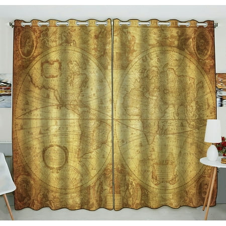 BSDHOME Global Map Window Curtain, Ancient World Map Window Curtain ...