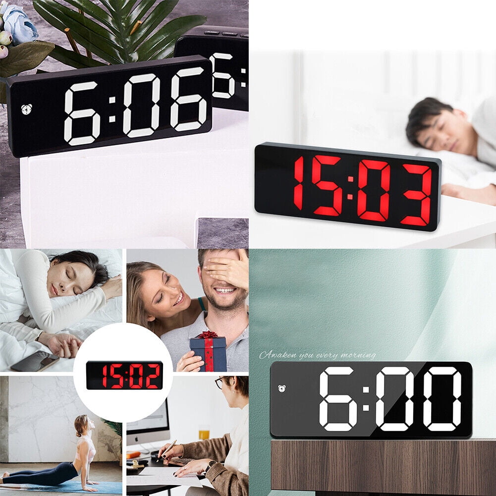 US 1-2 Pc Digital LED Desk Alarm Clock Large Mirror Display USB ...
