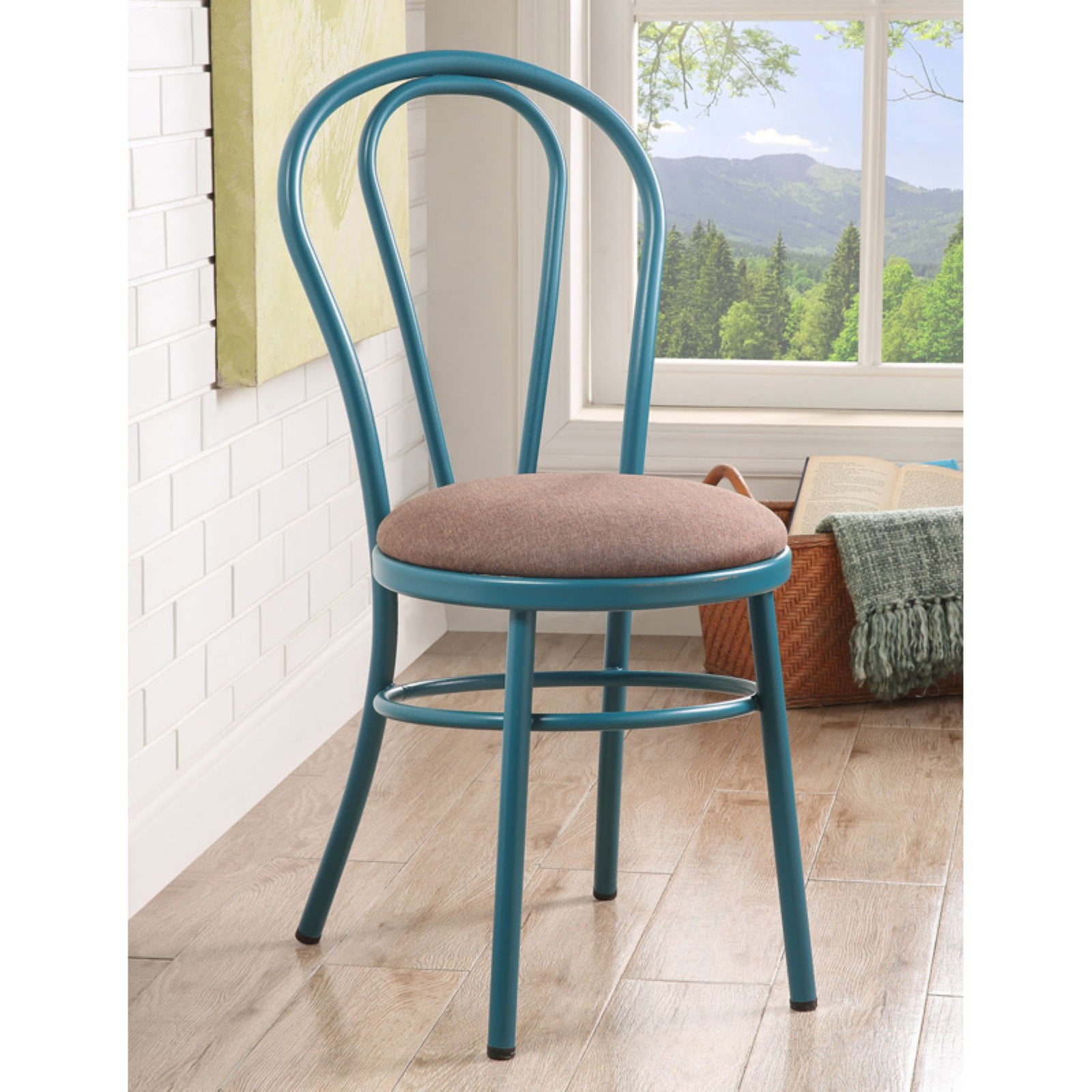 Set of Two Metal Side Chairs with Padded Seat, Teal- Saltoro Sherpi ...