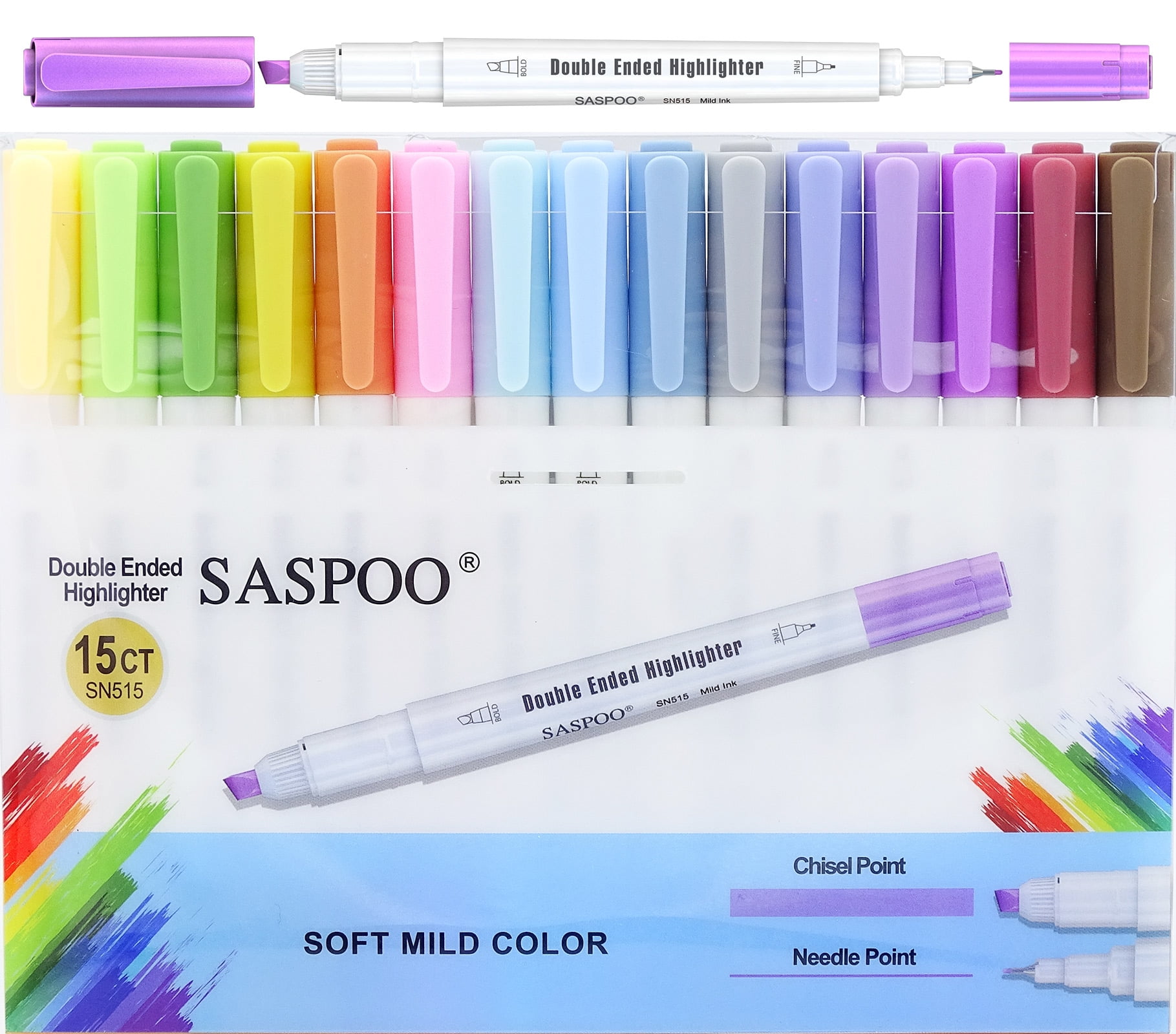 COLNK Double Ended Highlighter,Chisel and Needle Point,Assorted Colors ...