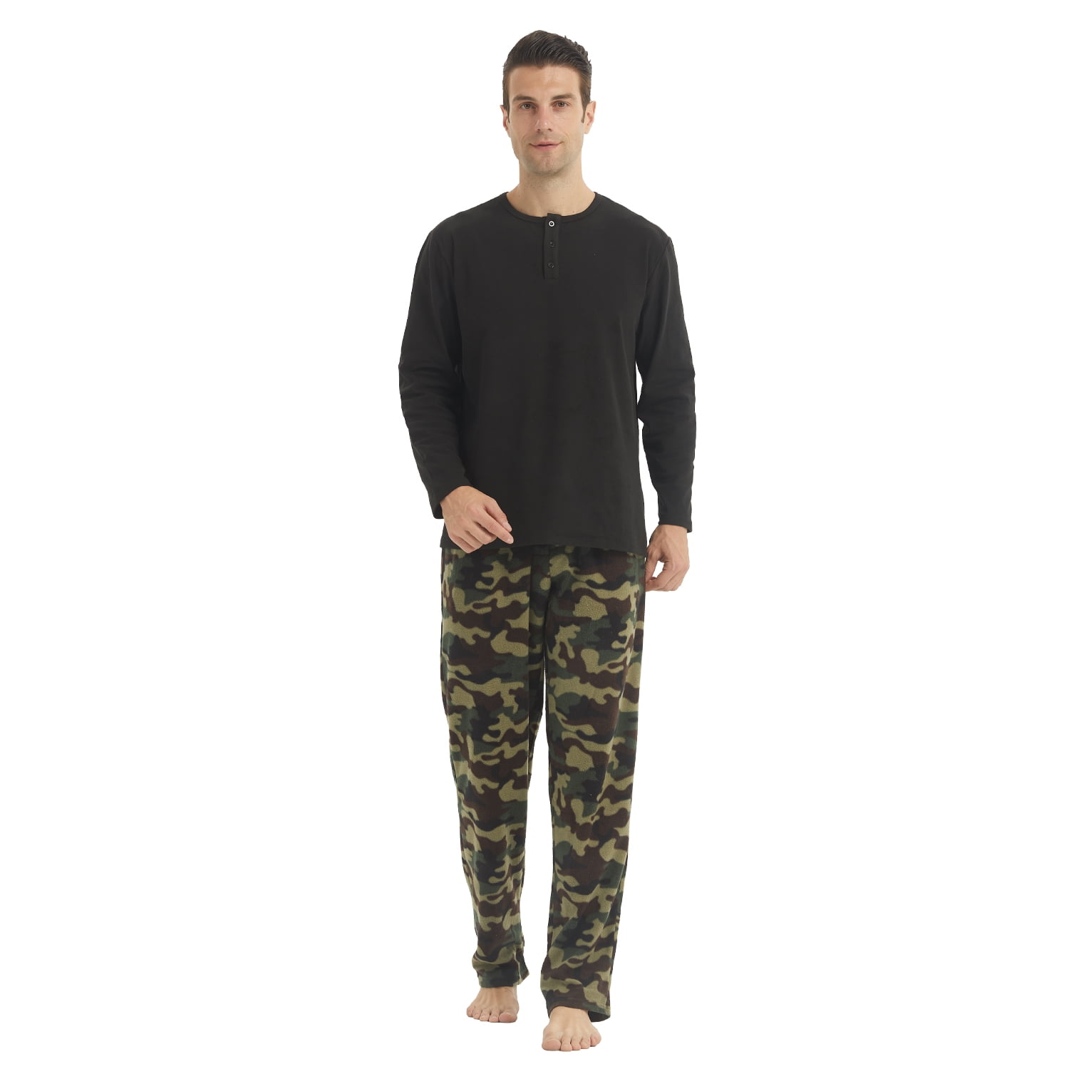 LANBAOSI Men Fleece Plaid Pajamas Set Comfy Sleepwear 2-piece Size M ...