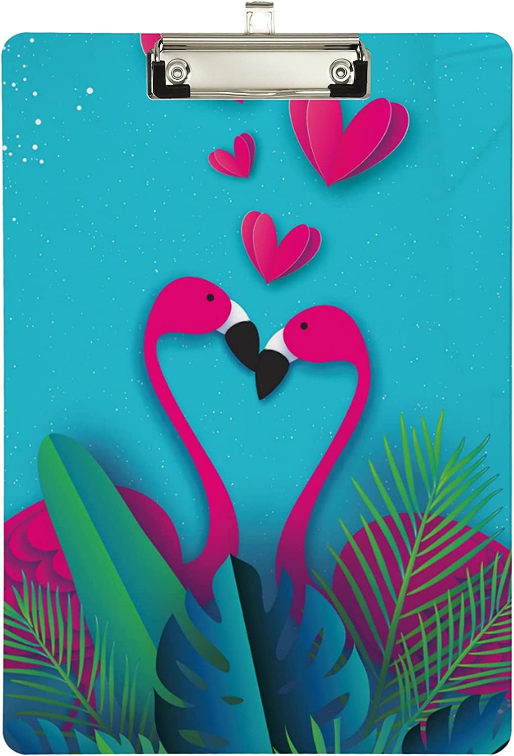FMSHPON Exotic Leaves Couple Flamingo Love Clipboard Hardboard Wood ...