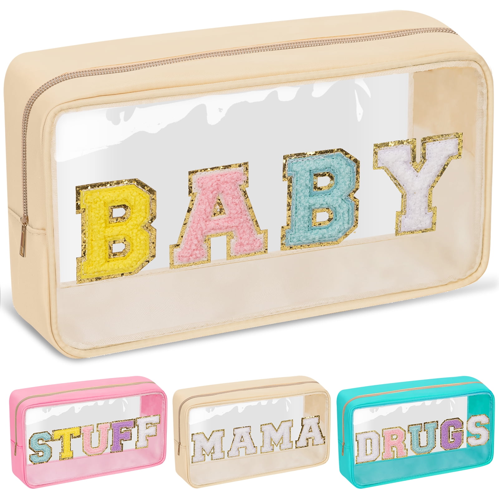 Izuzta Chenille Letter Clear Makeup Bags, Preppy Patch Pouch with ...