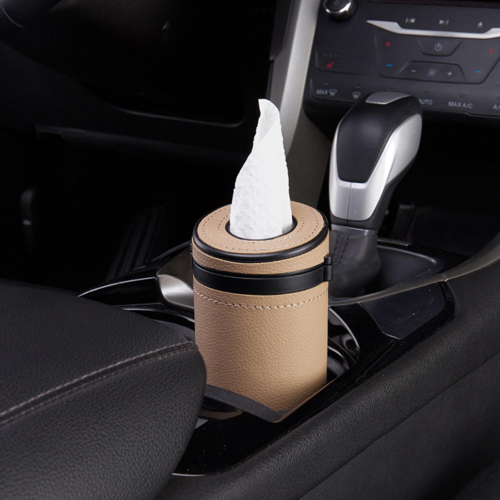 Universal PU Leather Cylinder Car Tissues Box, Round Container Tissue ...