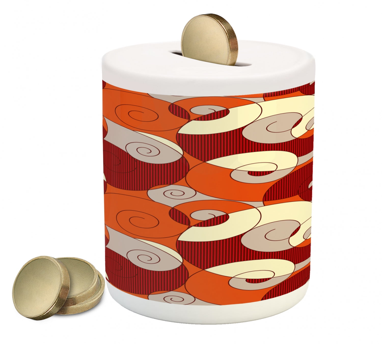 Abstract Piggy Bank, Abstract Bold Spiral Motifs Circled Modern Pattern ...