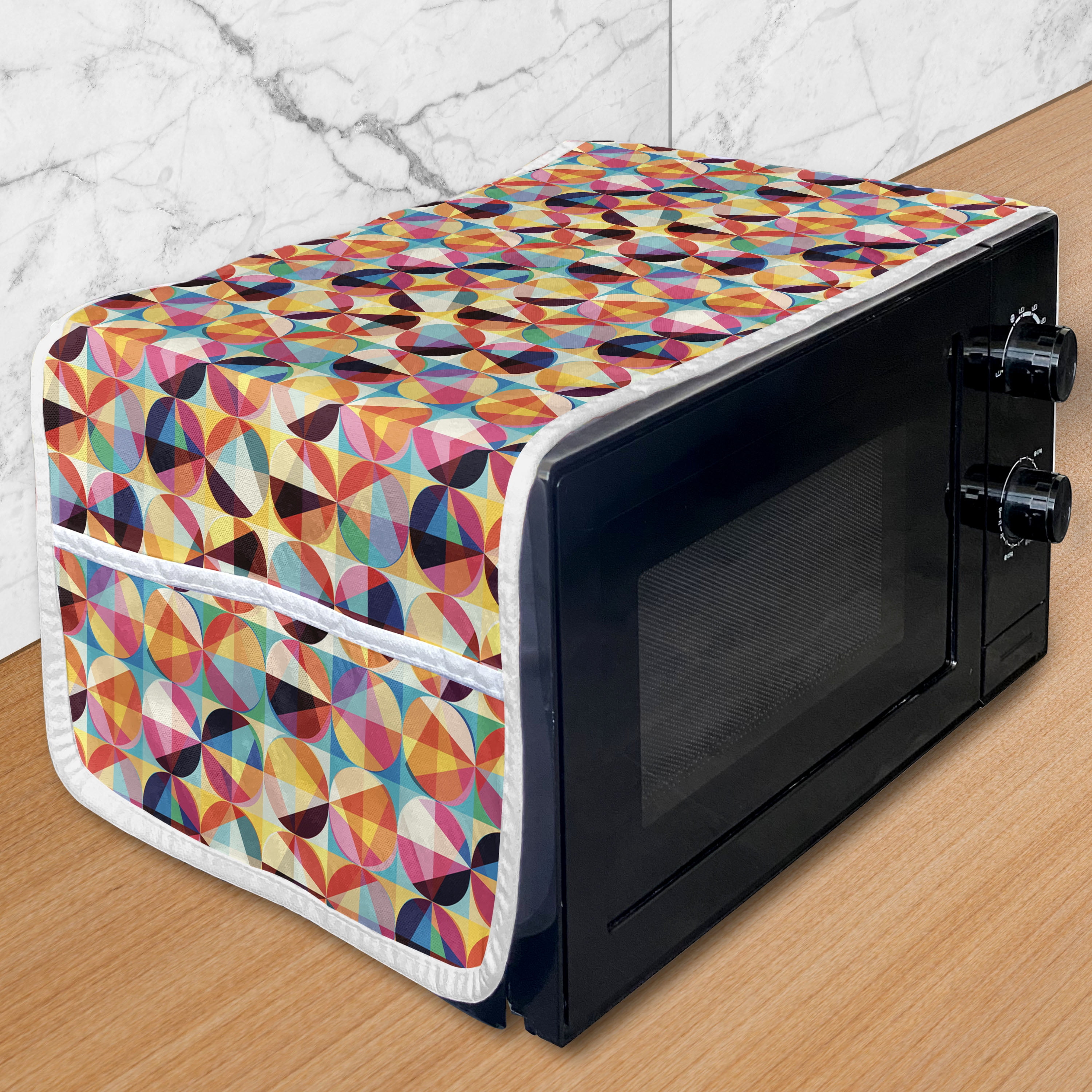 Geometric Microwave Oven Cover, Vintage Style Triangular Shapes Forming ...