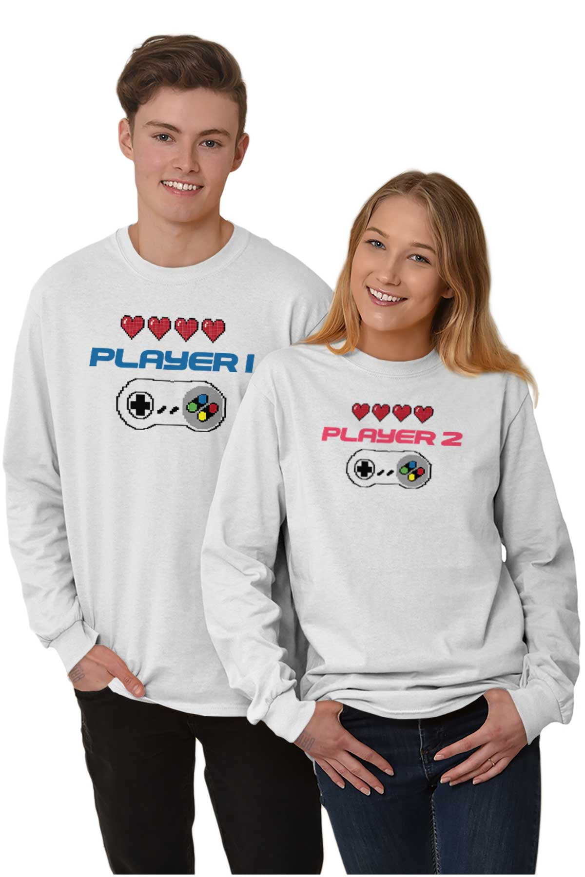 Gaming Set Couples Siblings BFF Gamer Men's Long Sleeve Tee T Shirt ...