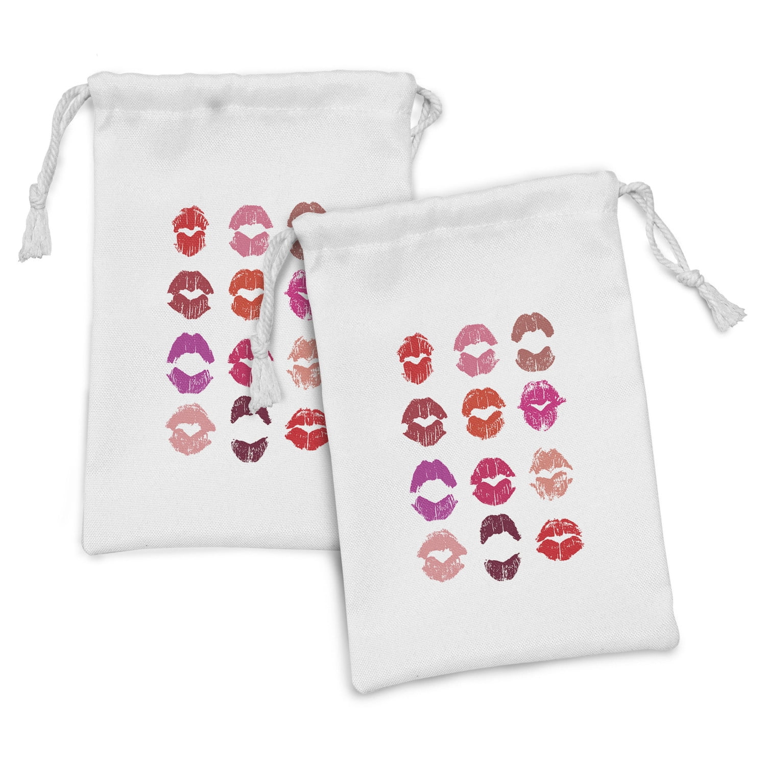 Lips Fabric Pouch Set of 2, Assortment of Colorful Qualitative Trace of ...