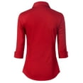 Made By Olivia Womens 3 4 Sleeve Stretchy Button Down Collar Office