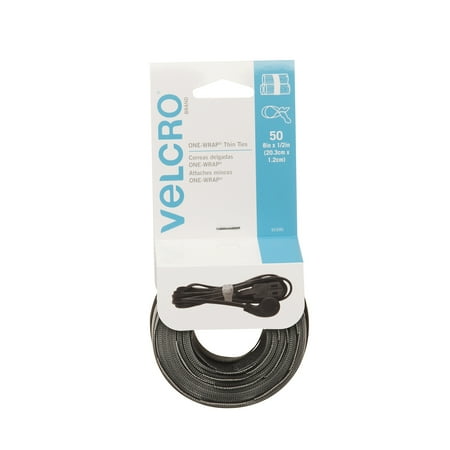 VELCRO Brand ONE-WRAP Thin Ties, 8" x 1/2", Black and Gray, 50-Count ...