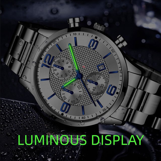 Watches for Men Fashion Sport Stainless Steel Case Steel Band Quartz ...