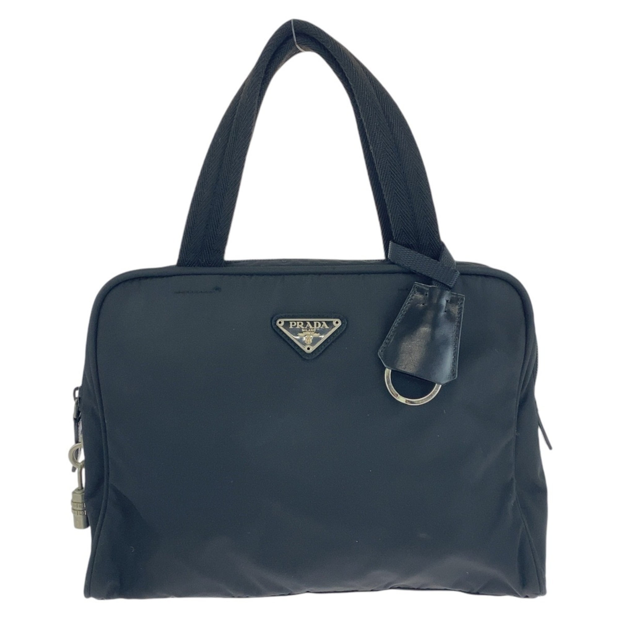 Pre-Owned PRADA Prada Tessuto Triangle Logo Plate Black Silver Hardware ...