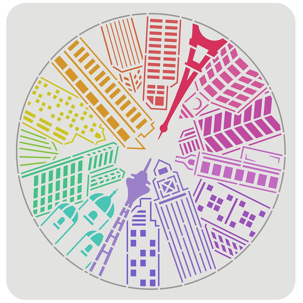 1pc City Stencil for Painting 30x30cm Large Cityscape Stencil Round ...