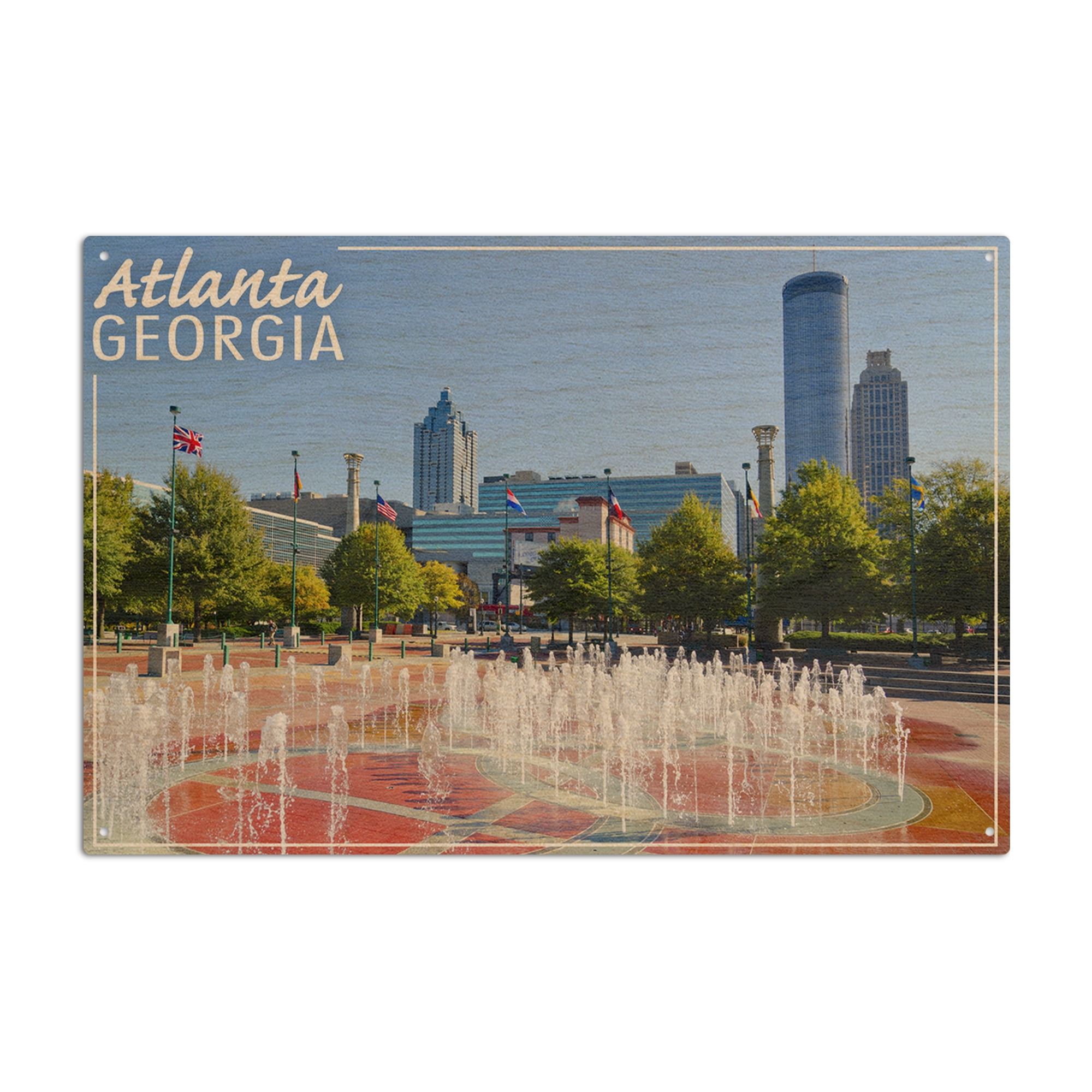 Atlanta, Georgia, Centennial Park Fountains Birch Wood Wall Sign (6x9 ...
