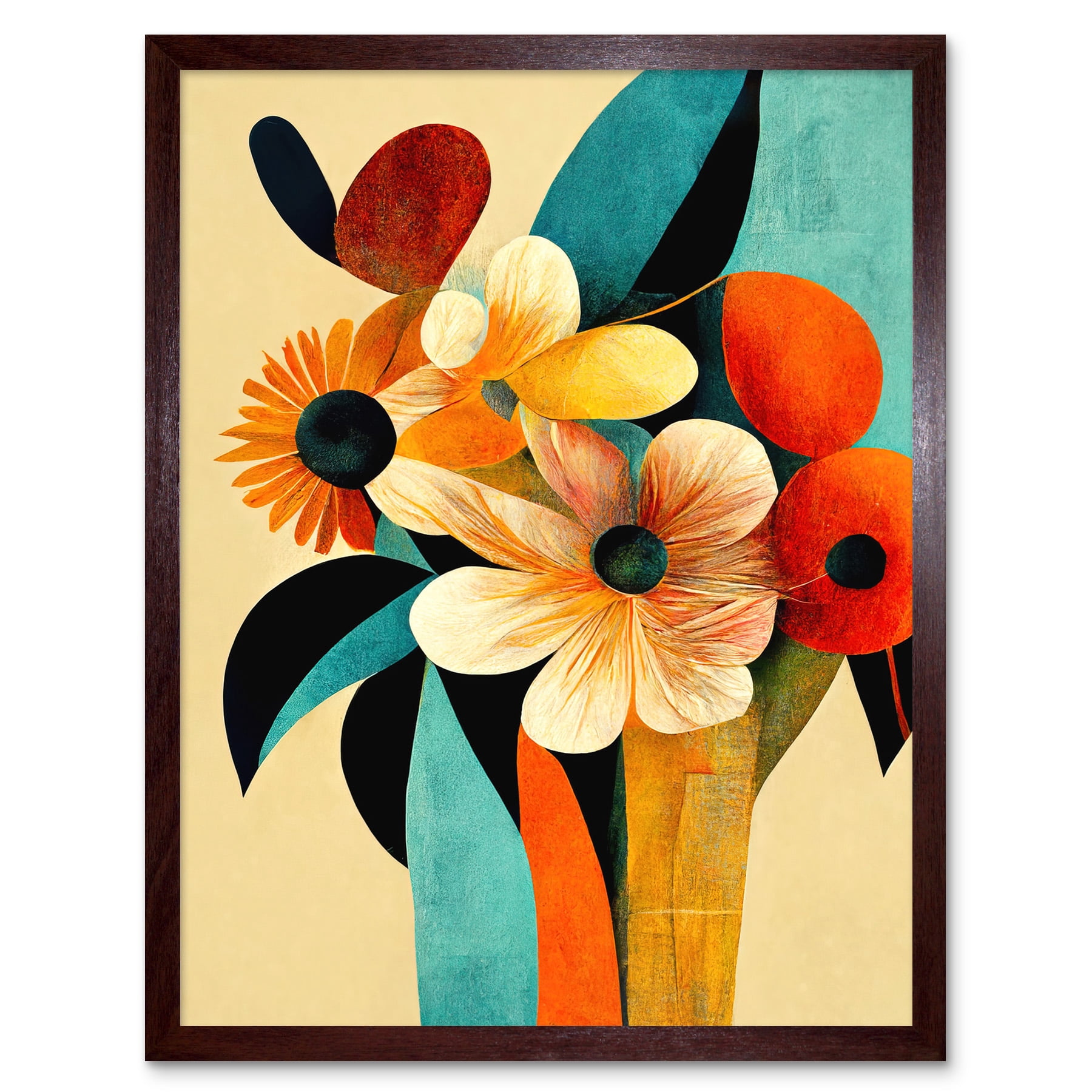 Vibrant Modern Abstract Oil Painting Summer Flower Bouquet Teal Orange ...