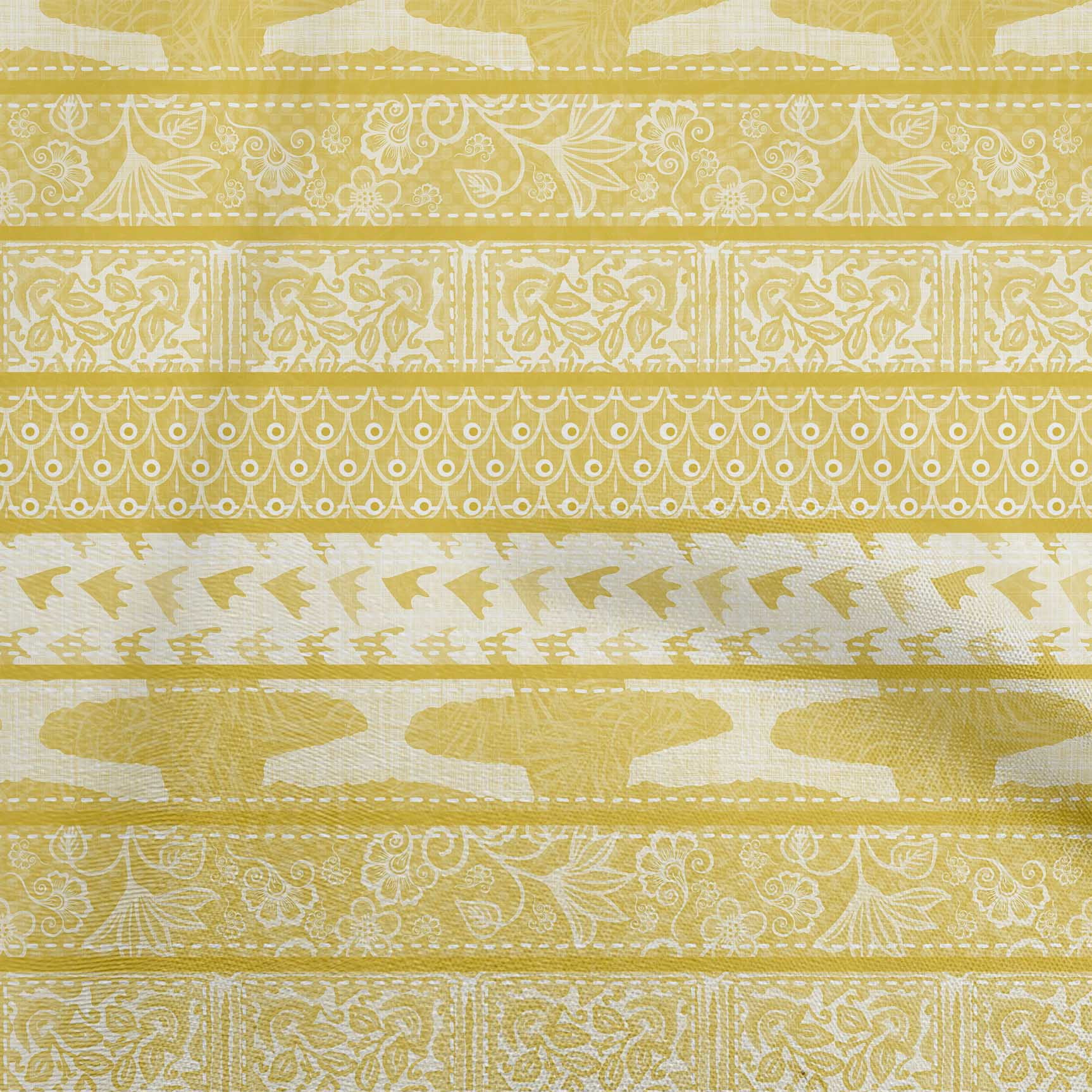oneOone Georgette Viscose Yellow Fabric Mix Block Pattern Fabric For ...