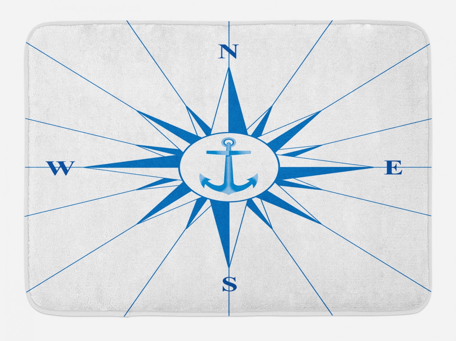 Compass Bath Mat, Royal Blue Windrose with an Anchor in the Middle ...